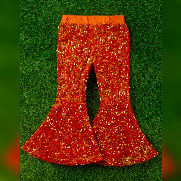 Bottoms | Girls Orange Sequin Bell Bottoms | Poshmark